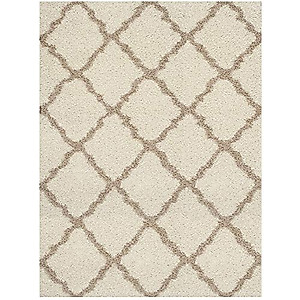 SAFAVIEH Dallas Shag Collection 8' x 10' Ivory/Beige SGD257B Trellis Non-Shedding Living Room Bedroom Dining Room Entryway Plush 1.5-inch Thick Area Rug