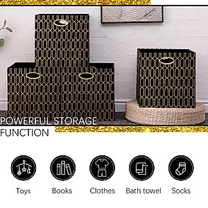 Fboxac Cube Storage Bins 13×13 Polyester Foldable Box with Handles, Black Gold Collapsible Organization Basket Set of 4 Large Capacity Drawer for IKEA Closet Shelf Halloween Cabinet Bookcase