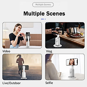 Auto Face Tracking Phone Holder with Remote, 360°Rotation Following Face Body Smart Shooting Tracking Tripod Smartphone Camera Stand for Live Vlog,Tiktok,Rechargeable Battery,No App, White