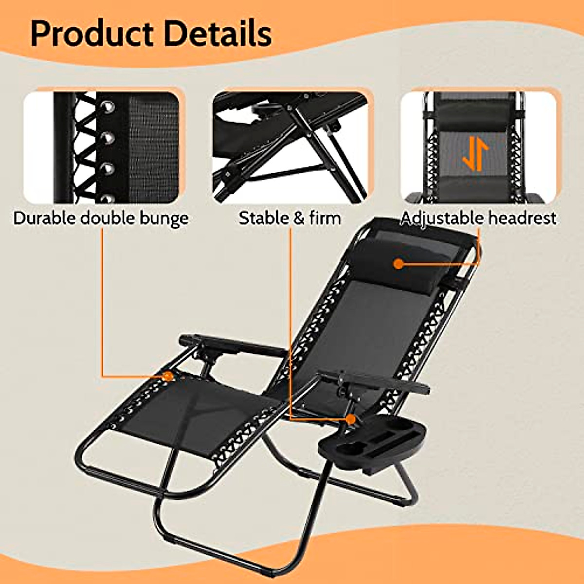 FDW Patio Chair Outdoor Furniture Zero Gravity Chair Patio Lounge Camping Chair Set of 2 Recliner Adjustable Folding for Pool Side Camping Yard Beach