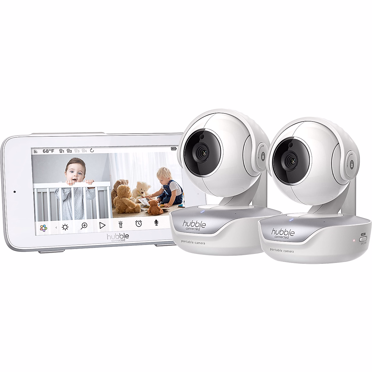 HUBBLE CONNECTED Nursery Pal Deluxe 5" Smart HD Twin Baby Monitor and 2 Cameras with Built-in Rechargeable Batteries to Use at Home Or On The Go