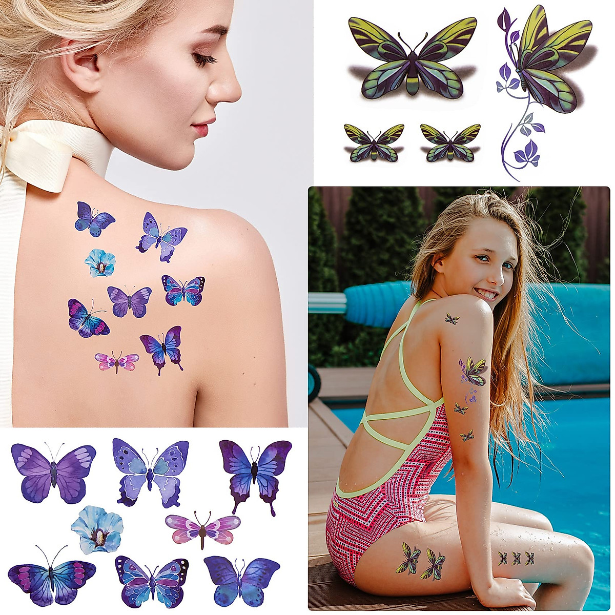 PAGOW 40Sheet(280+pcs) Temporary Butterfly Tattoo for Girl Kid Women Self adhesive Fairy Flower Waterproof Fake Colorful Art Face Arm Body for Birthday Party Valentines Favor Goodie Bag Stuffer Filler