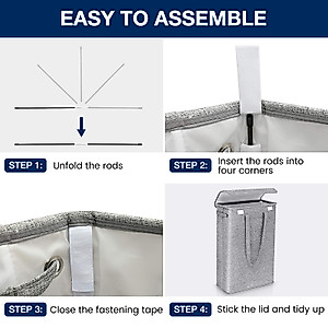 Slim Laundry Basket with Lid, Tall Thin Laundry Hamper with Handles, Waterproof Lining Narrow Dirty Clothes Hamper for Bathroom Bedroom Dorm Nursery Organization Storage (45L, Dark Grey)