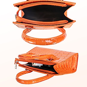 FRANSHION handbags for women，mini purses for women，cute small purse,small crossbody bags for women trendy（Orange crocodile print）