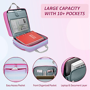 Ytonet Zipper Binder 3 Ring, 3 Inch Binder with Zipper Fit 15.6 in Laptop, 600 Page Extra Large Multi-Pocket School Binders Organizer with Shoulder Strap Handle for Girls Kids Women Student, Blue-Pink