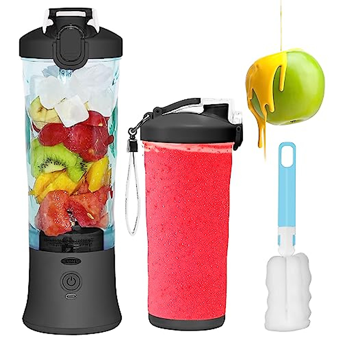 Portable Blender for Shakes and Smoothies 20 Oz, Waterproof Personal Blender USB Rechargeable with 6 Blades and Travel Lid for Kitchen, Office, Gym & Travel (Carbon Black)