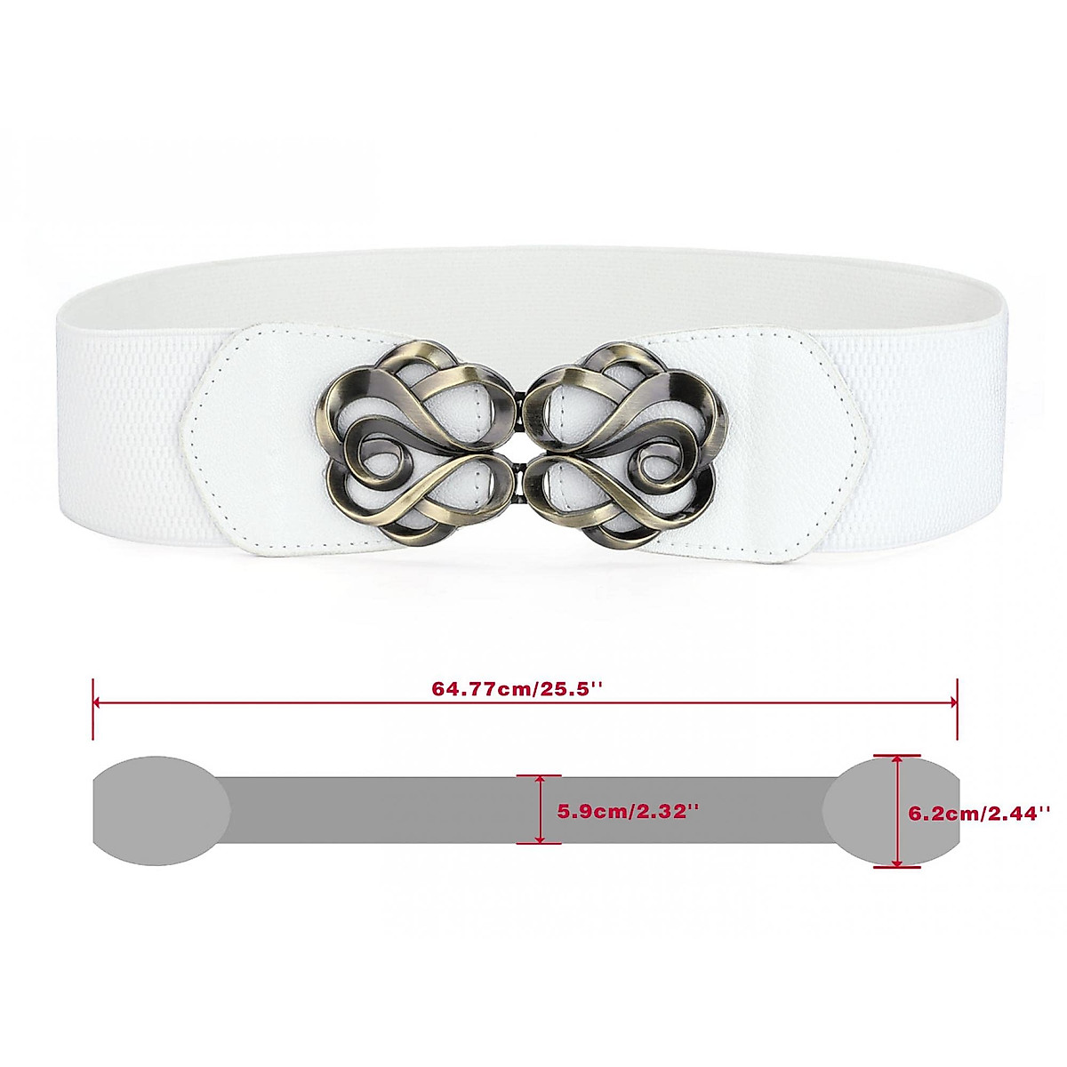 Allegra K Lady Metal Interlocking Buckle Stretch Band Cinch Belt Dress Ornament White One Size