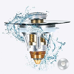 Upgraded Stainless Steel Bathroom Sink Stopper Anti Clogging Bathtub Drain Stopper with Filter Basket, Bounce Bullet Type Sink Plug for 1.10 inch~1.34 inch Drain Holes (1 PCS)