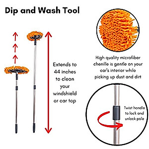 BIRDROCK HOME Car Wash Kit - Microfiber Cleaner - Tire Wheel Brush - Sponge - Duster - Extendable Cleaning Tool - Detailing Set