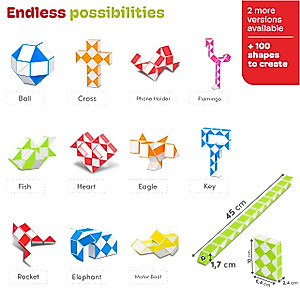 CUBIDI® Magic Snake Cube | Fidget Snake Toy for Kids | Travel Toys for Kids Ages 4-8 | Great Gift for Boys and Girls Birthday, Christmas, Stocking Stuffers - 24 Blocks | 0.9 inch x 0.7 inch | Green