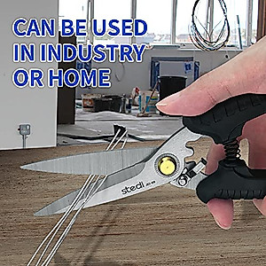 stedi 8-inch Multipurpose Heavy Duty Scissors, Extended & Reinforced Ultra Sharp Blades with Finely Serrated, High Carbon Stainless Steel Shears for Household Pruning, Office, Gardening, Black