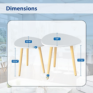 Lifetime Home Modern Semi-Nesting Table with Wooden Legs Set of 2 - Triangle Side Table for Living Room, Bedroom, Apartment & Small Spaces - Minimalist Bamboo Nested Coffee End Table - White