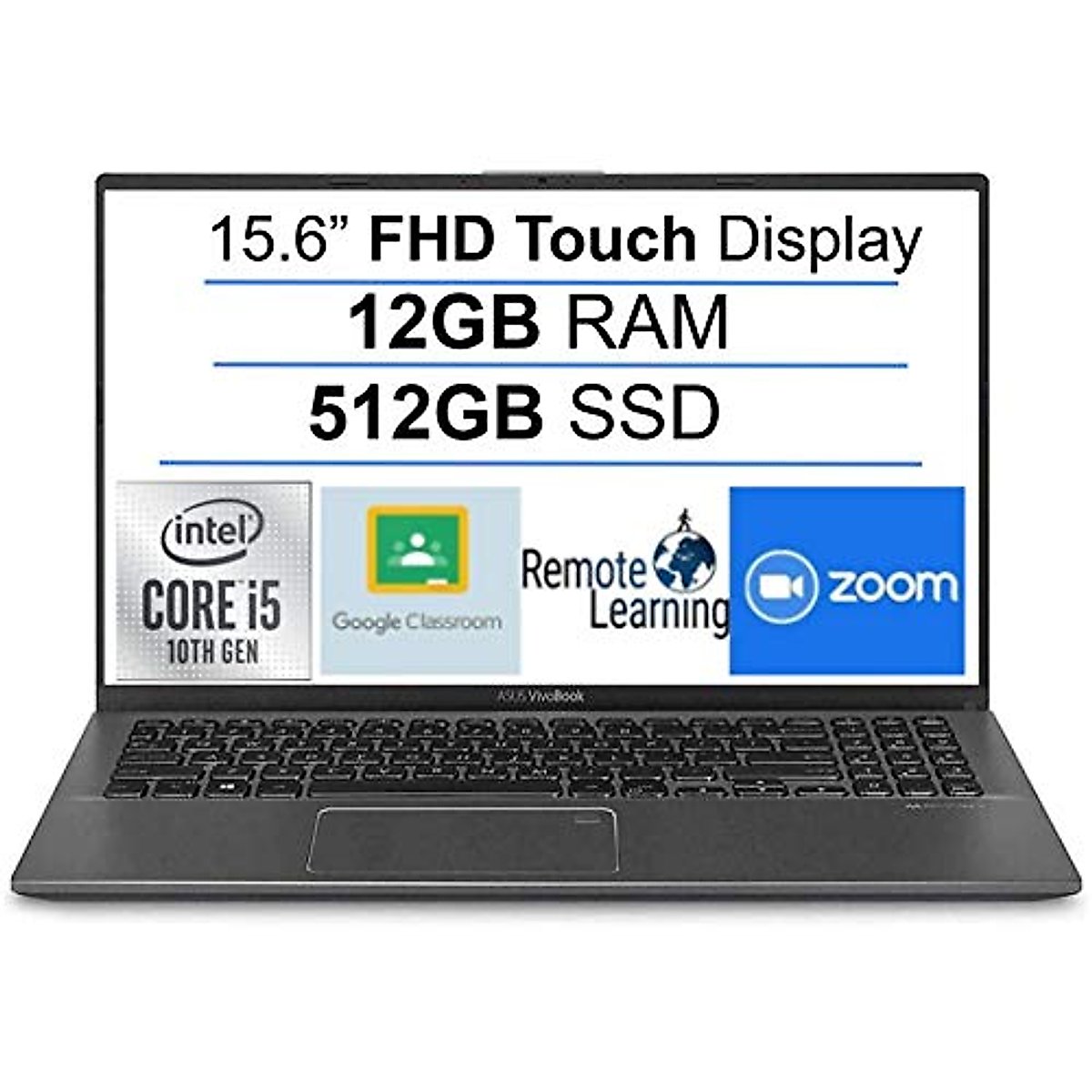 ASUS Newest VivoBook 15.6" FHD Touchscreen Laptop, 10th Gen Intel Quad-Core i5-1035G1 up to 3.6GHz, 12GB DDR4 RAM, 512GB SSD, Fingerprint Reader, WiFi,HDMI, Windows 10 S + AllyFlex Mouspad