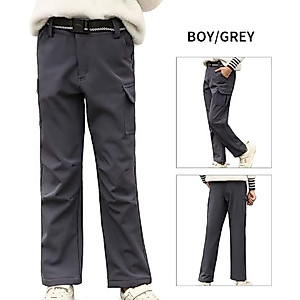 Anyanmoutn Kids Boys Fleece Lined Hiking Pants, Hiking Snow Ski Pants Boys Waterproof Winter Warm Outdoor Insulated Softshell Pants