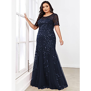 Ever-Pretty Women's Floor Length Mermaid Dress Prom Evening Dress Plus Size Dress Gowns for Women Navy Blue US18