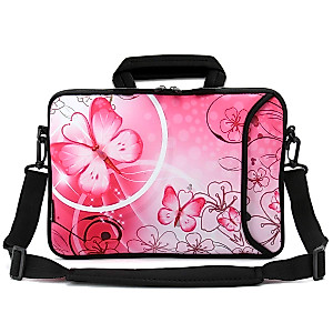 RICHEN 17 inch Laptop Shoulder Bag Carrying Case PC Cover Pouch with Handle Fits 15.6/16/17/17.3/17.4 inch Notebook (16-17.3 inch, Pink Butterfly)