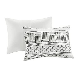 Cotton Farmhouse Comforter Set, King Size Bedding Sets, Dual-Sided Neutral Modern Design, with Boho Style Clipped Jacquard Stripes 3-Pieces /W Matching Pillow Shams (104x90 inches, White/Charcoal)
