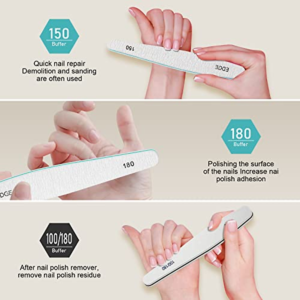 CGBE Nail File and Buffer, 12 Pcs Professional Thickness Nail File Set Double Sided Grit Nail Emery Boards for Nails Buffer Polisher Limas para Manicura for Gel Nails Manicure Tools