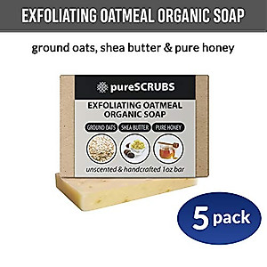 pureSCRUBS Exfoliating Oatmeal Organic Bar Soaps, Made with Finely Ground Oats, Shea Butter & Pure Honey, Unscented & Handcrafted - Small 1oz Bar (5 pack)