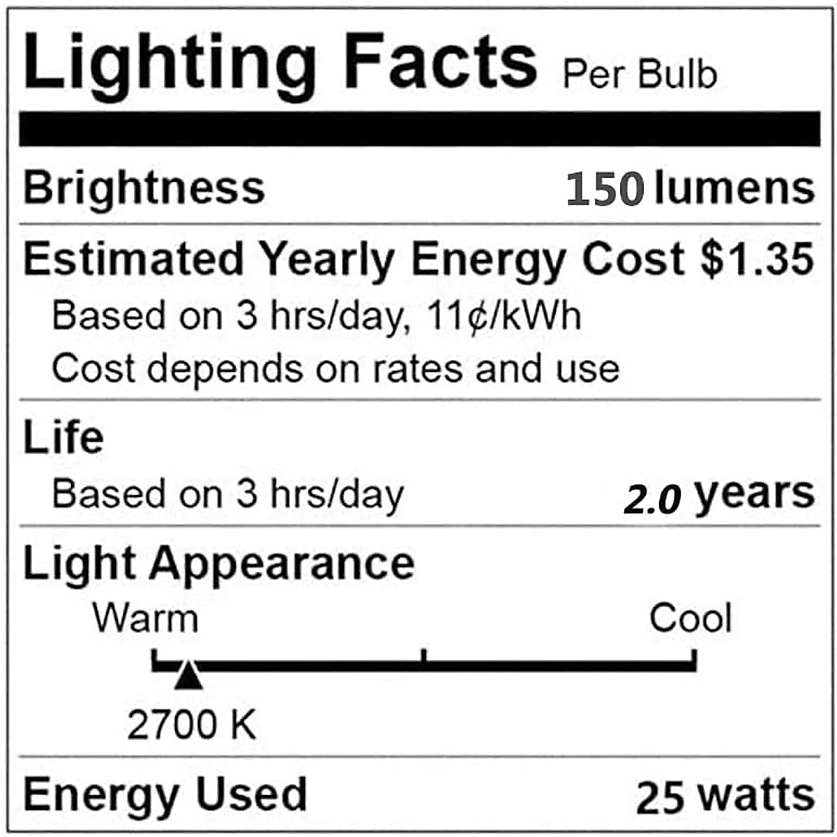 Lava Lamp Bulb, 25 Watt Original Replacement Bulb for 14.5-Inch/20-Ounce Lava Lamp, S11 Bulb E17 Base/120 Volt,Dimmable - Warm White-6 Pack