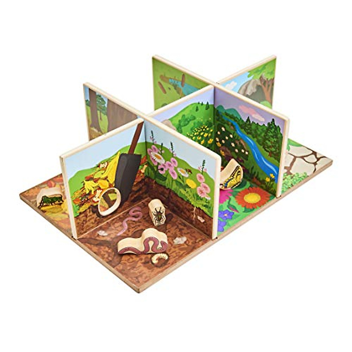 THE FRECKLED FROG Pretend 'N' Play Minibeasts - Set of 11 Bug Blocks Plus Illustrated Habitat Pieces - Ages 2+ - Wooden Insect Block Play Toy for Toddlers