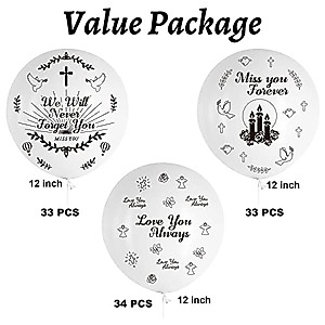 100Pcs Memorial Balloons, White Remembrance Funeral Celebration Latex Balloons, Miss You Forever Love You Always We Will Never Forget You Balloons for Funeral Memorial Services Supplies