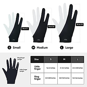 Articka Drawing Glove for Digital Drawing Tablet, iPad (Smudge Guard, Two-Finger, Reduces Friction, Elastic Lycra, Good for Right and Left Hand)(Medium, Black)