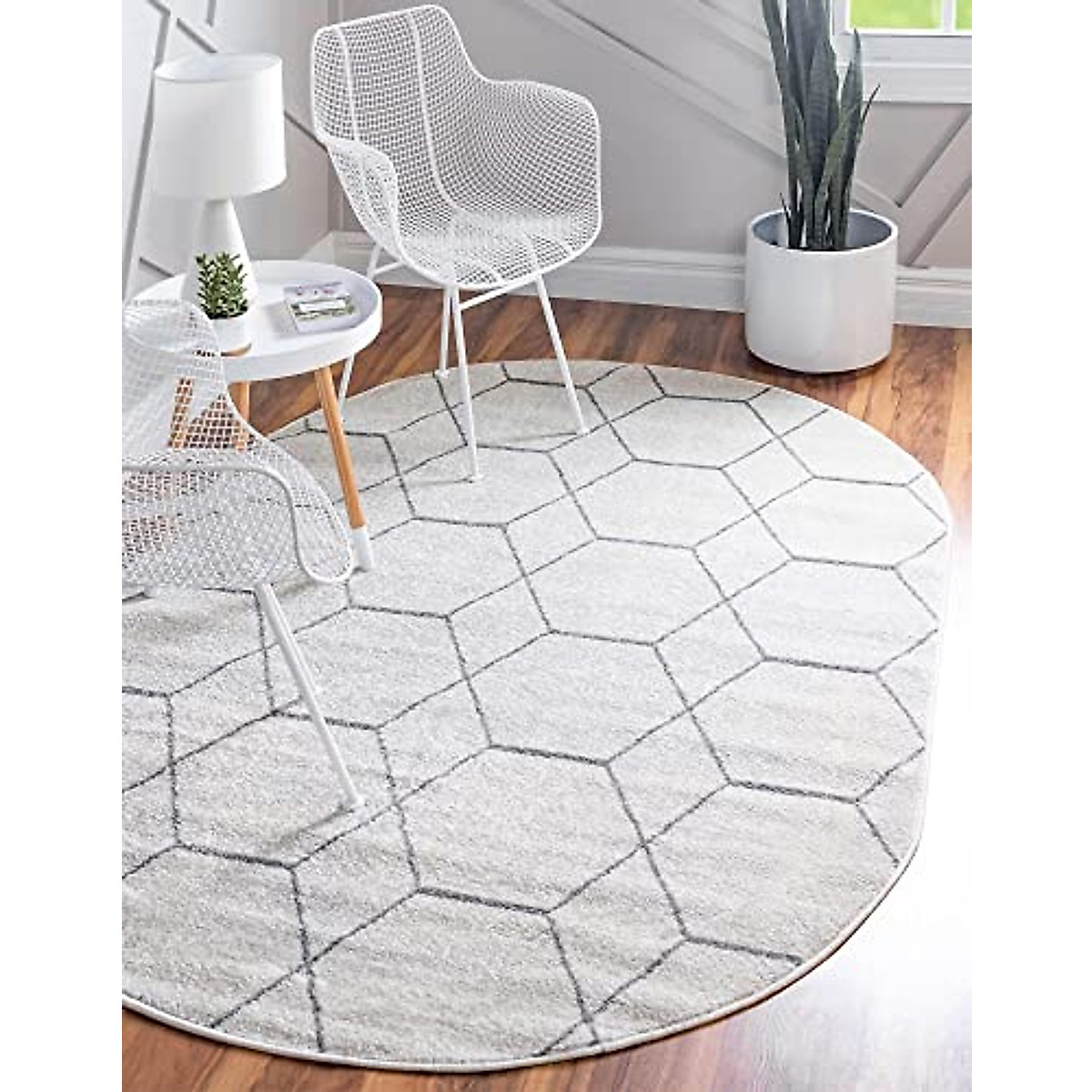 Unique Loom Trellis Frieze Collection Area Rug - Geometric (3' x 5' Oval, Ivory/ Gray)