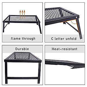 Hikeman Folding Campfire Grill Heavy Duty Camping Cooking Grate Over Fire Pit,Portable Outdoor Camp Grill Rack for Picnic BBQ Frying (55cm x 30cm)