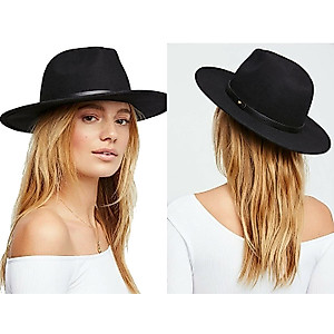 Fedora-Hats for Women-Men Vintage Flat-Wide-Brim Felt-Jazz-Hat Cotton-Blend Panama-Hat Medium/Large Black