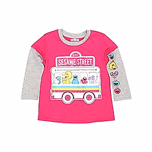 Sesame Street Elmo, Big Bird, Cookie Monster, Grover, Abby Cadabby Girls’ Long Sleeve T-Shirt for Infant and Toddler – Pink