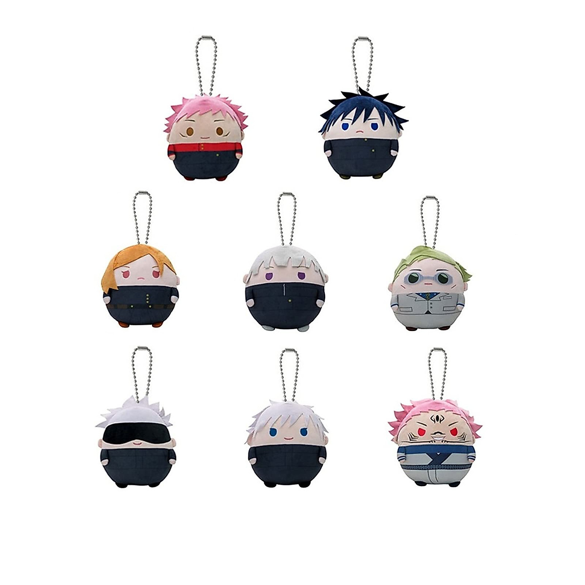 LINKOM Anime Plush Doll Figures Gojo Satoru Yuji Itadori Soft Plushie Stuffed Toys Keychain Round Cushion Pillow Cosplay Props Keyring (10cm/3.94inch, Gojo Satoru A)