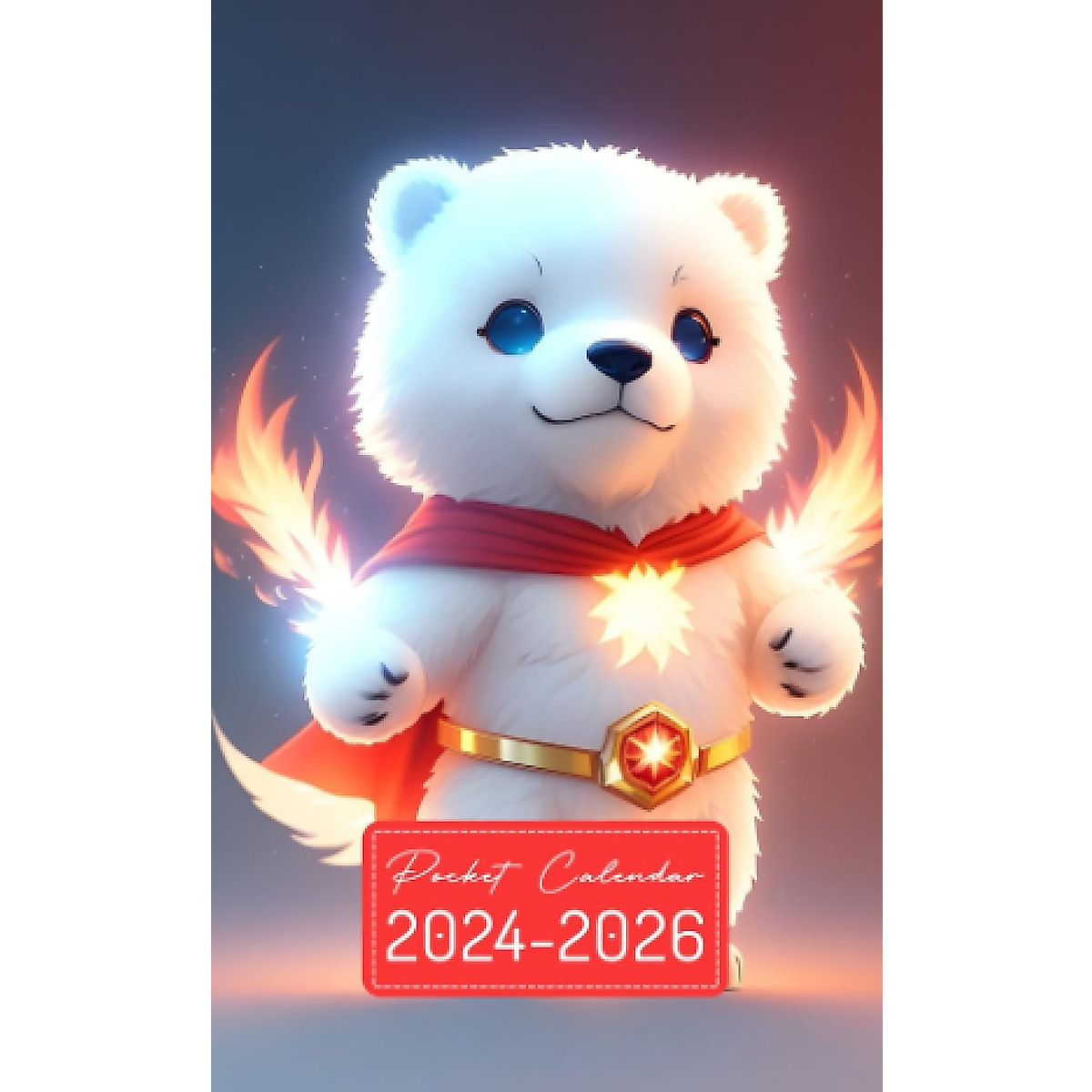 Pocket Calendar 2024-2026: Two-Year Monthly Planner for Purse , 36 Months from January 2024 to December 2026 | Polar bear cosplaying as superhero | ... | Cute and quirky | Chibi body | Fantasy art