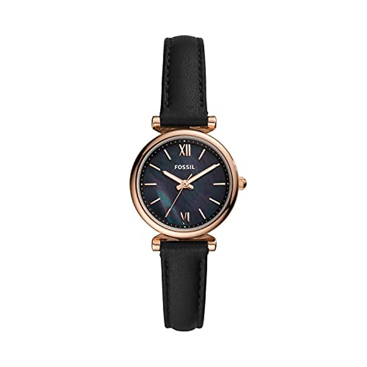 Fossil Women's Carlie Mini Quartz Stainless Steel and Leather Three-Hand Watch, Color: Rose Gold, Black (Model: ES4700)