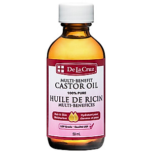 De La Cruz Castor Oil - 100% Pure Castor Oil for Hair, Skin, Eyelashes, and Eyebrows - USP Grade, 2 FL Oz