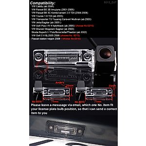 HDMEU Vehicle Car Rear View Backup Camera, Reversing Camera for Caddy;Passat B5 3B Limuzyna;Passat B6 3C Estate; Variant 2.0 TDI;Transporter T5 Touareg Caravell Multivan; Jetta;Sagitar;Golf Plus.