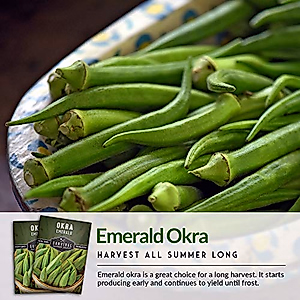 Survival Garden Seeds - Emerald Okra Seed for Planting - Packet with Instructions to Plant and Grow Tender and Large Okra in Your Home Vegetable Garden - Non-GMO Heirloom Variety - 1 Pack