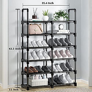 KIMCHOMERSE Shoe Rack, 6 Tiers Shoe Storage Organizer Shelf, Adjustable Light Metal Tubes Shoe Stand, Durable Large Free Standing Shoe Rack for Closet Doorway Hallway Entryway -Black