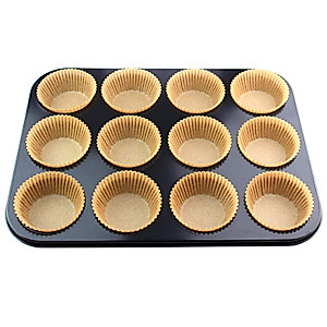 Eoonfirst Standard Size Baking Cups Food-Grade Greaseproof Paper Cupcake Liners 200 Pcs (Natural)