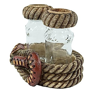 Set Of 1 Cowboy Braided Lasso Ropes Salt And Pepper Shakers W/Holder Set