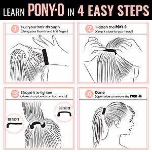 PONY-O- Fine, Medium or Slightly Thick Hair - Original No Damage Volumizing Ponytail Hair Ties - Patented Bendable Design - Stylish Hair Accessories for Women - 2 Pack Black & Dark Blond - Medium