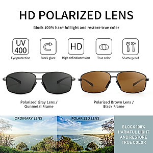 SUNGAIT Ultra Lightweight Rectangular Polarized Sunglasses UV400 Protection (Black Frame Brown Lens+Gunmetal Frame Gray Lens)