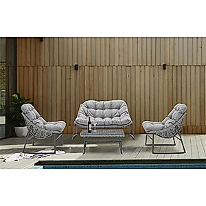 QUUL Rattan Sofa Set Outdoor Indoor Garden Patio Furniture 4 Pieces Set 1 Double Sofa + 2 Single Sofas + 1 Table