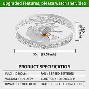 Feqwgny 2023 Upgraded Ceiling Fan 4111 White Ceiling Fans with Lights App & Remote Control, 6 Wind Speeds Modern Ceiling Fan, Timing & 3 Led Color Led Ceiling Fan for Bedroom, Small Room
