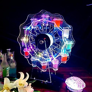 YTCYKJ LED Neon Champagne Wine Acrylic Cup Holder, Ferris Wheel Shape, Rechargeable Cocktail Shelve, Colorful Light,Liquor Bottle Display Rack for Party Club, KTV, Bar,Birthday, Wedding, Anniversary