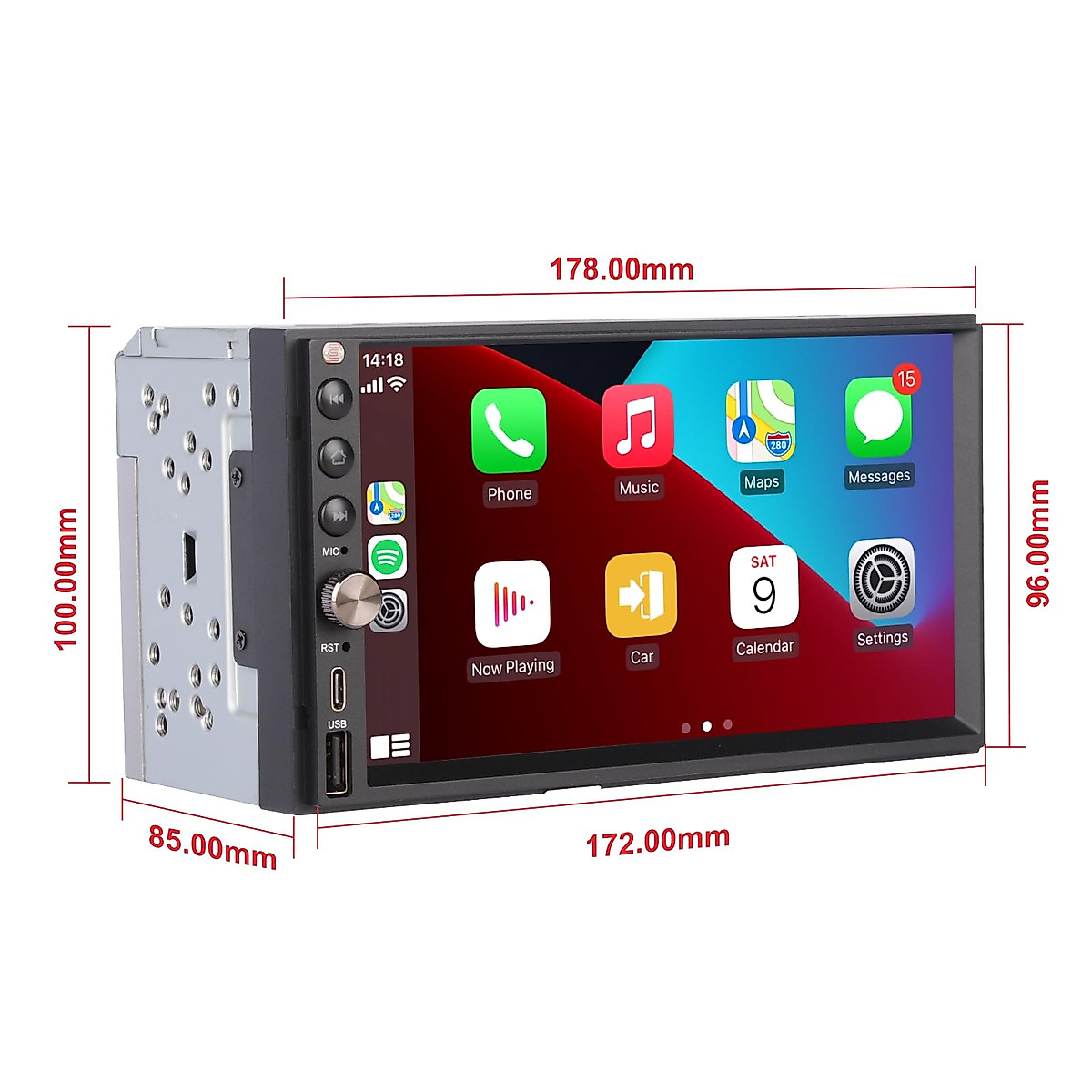Double din Car Stereo Compatible with Wireless Carplay/Android Auto IPS Touchscreen Car Stereo with Bluetooth/Mirror Link/Hands-Free Calling/FM/AM/EQ