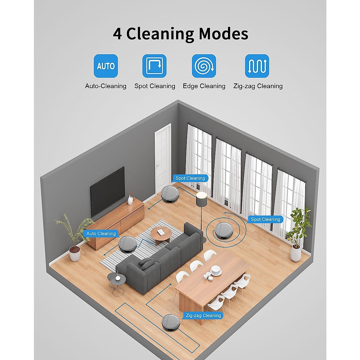 Robot Vacuum and Mop Combo, 2 in 1 Mopping Robot Vacuum Cleaner with Schedule, Wi-Fi/Voice/App, Strong Suction, Ease of Use, Self-Charging Robotic Vacuum, Slim, Ideal for Hard Floor, Pet Hair, Carpet