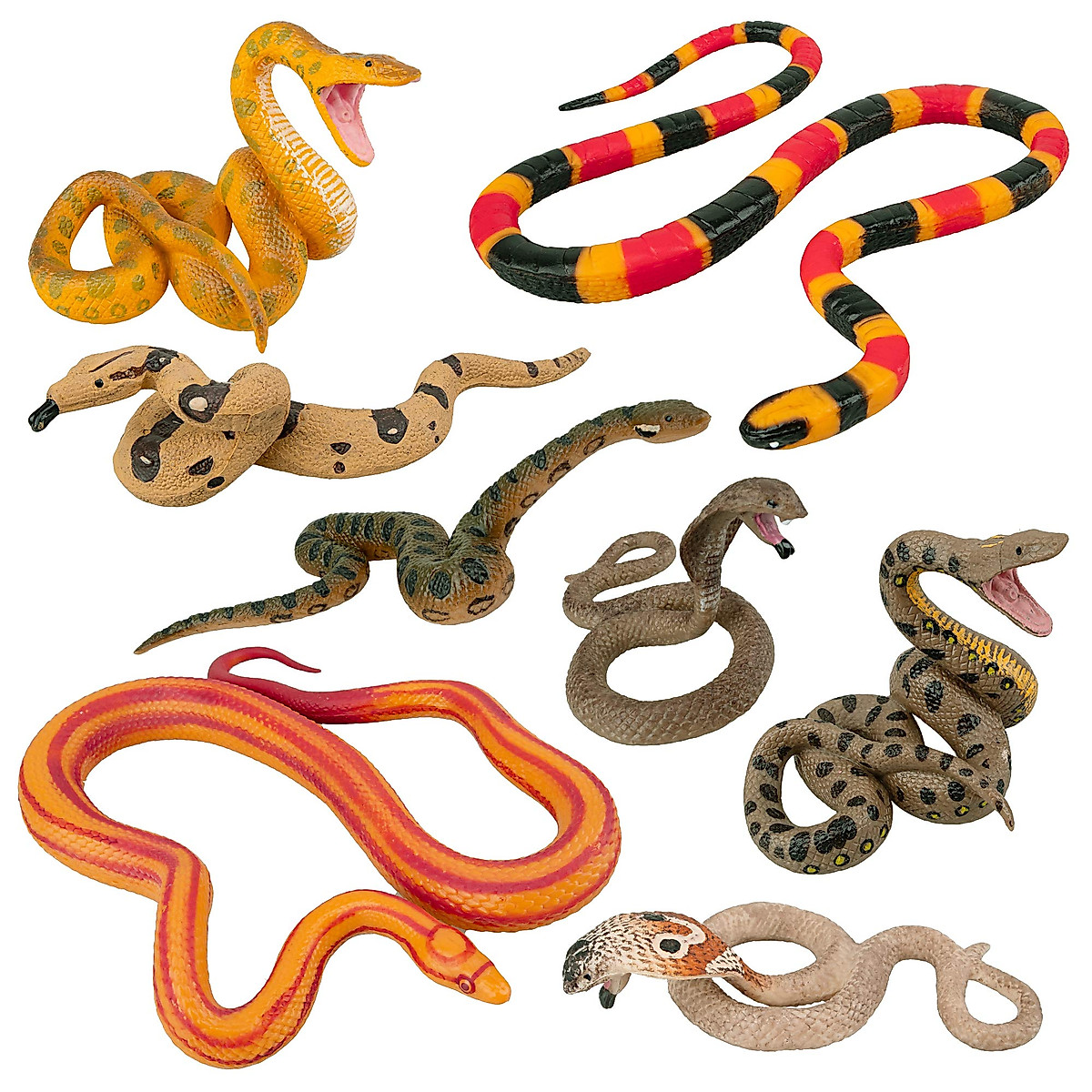 Toymany 8PCS Snake Figures Safari Animal Figurines, Realistic Jungle Animals Toy Set Halloween Fake Snake with Cobra Python Figure, Prank Props Scary Snake Christmas Birthday Tricky Toy Party Favor