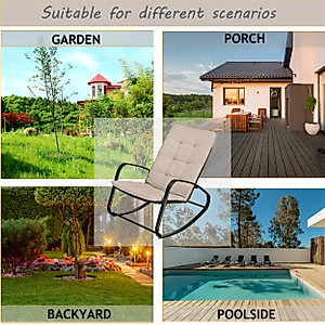 LOKATSE HOME Outdoor Patio Rocking Chair Set of 2 Padded Seat Steel Frame, Beige