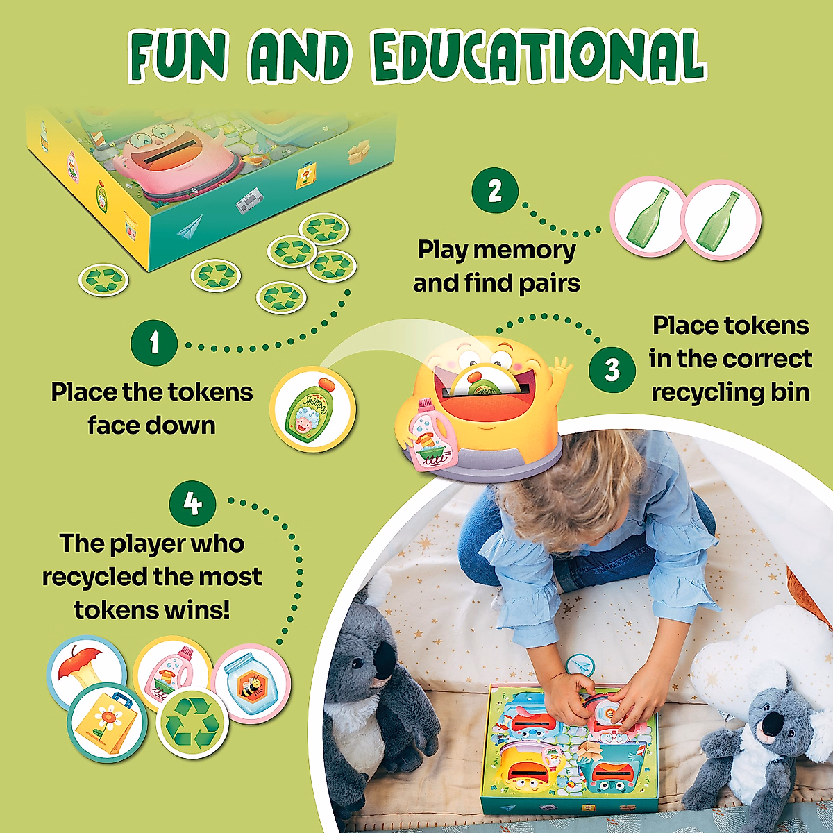 Adventerra Games Hungry Bins - A Family Board Game About Recycling & Composting - Fun & Educational Preschool Games for Boys and Girls - Learning Resources for Kids Ages 3-6